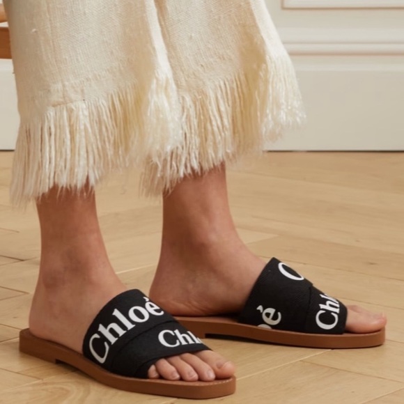 Chloe | Shoes | Chloe Woody Logo Black White Slide Sandals | Poshmark